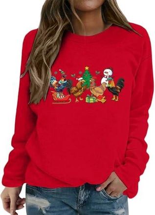 Generic HUIFUAO Sweat-shirt de Noël pour femme avec imprimé Père Noël amusant et canard - Pull de Noël tendance - Grande taille - Costumes de festival - Col r