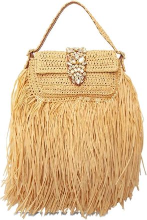 Gedebe Habibi crystal-embellished fringe tote bag - Tons neutres