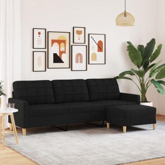 vidaXL Vidaxl - Canapé à 3 places avec repose-pieds Noir 210 cm Tissu