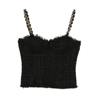 Balmain Tweed-Oberteil mit Kettenriemen - - Tops - Damen - Schwarzk - M