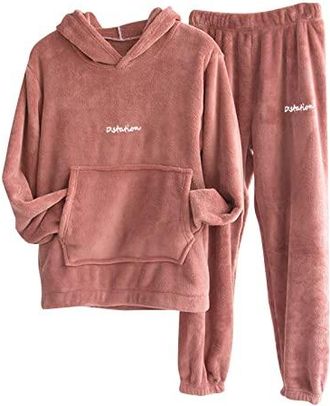 Generic Ensemble de v&ecirc;tements de d&eacute;tente pour femme - Ensemble de sport solide &agrave; manches longues - Pantalon de sport - Ensemble 2 pi&egrave;ces pour femme, Rouge, ta