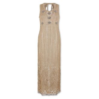 Paco Rabanne H&auml;kel&auml;rmelloses langes Kleid in Hellgold - - Dresses - Damen - Gelb - S