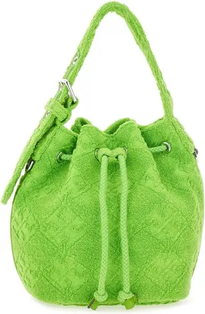 Tory Burch Womens T Monogram Mini Bucket Bag Green Cotton Handbags Hand