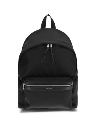 Saint Laurent Mens Backpack City Black Leather & Nylon Fabric Backpacks