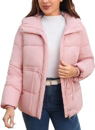 Generic Manteaux dhiver pour femme - Veste en duvet thermique courte décontractée avec fermeture éclair - Veste trench avec poches - Manteaux dhiver chauds re