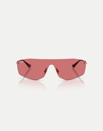Ray-Ban Alix - Lunettes de soleil &agrave; monture irr&eacute;guli&egrave;re avec verres rouges - Gris acier