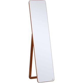 HOMCOM Grand miroir pleine longueur rectangulaire, 37 x 160 cm - miroir sur pied ou mural - pour chambre &agrave; coucher, salon et dressing, noyer