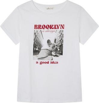 Springfield Kurzarm-T-Shirt mit Brooklyn Print aus Baumwolle f&uuml;r Damen, karamell, Small