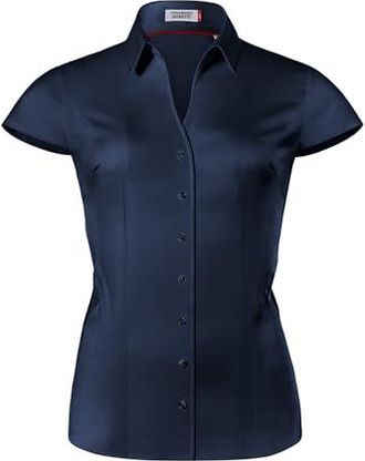 Vincenzo Boretti Chemisier, Modern-fit/légèrement cintré, col de Chemise, Douce sergé, Manches Courtes Bleu foncé 40