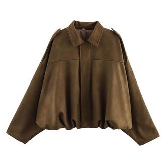 Generic Blouson bomber en faux daim pour femme - Style d&eacute;contract&eacute; - Manches longues - Tendance - Streetwear, marron, S