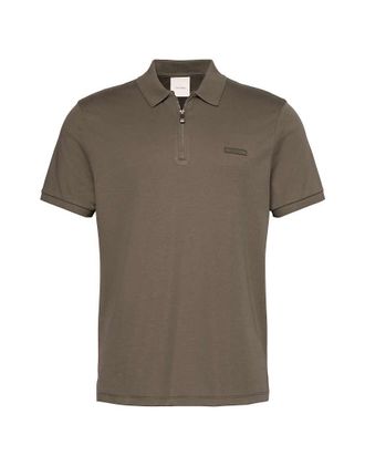 Calvin Klein Polo ajust&eacute; en velours c&ocirc;tel&eacute; &agrave; col zipp&eacute; - Marron-Gris