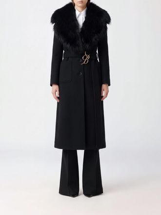 Blumarine Langer Einreiher-Mantel von aus Wollmischung mit Pelzkragen