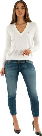 Tommy Jeans Damen Tjw Essential Vneck Sweater EXT Dw0dw19888 Pullover, White (Ecru), S EU