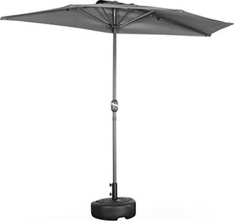 Alice's Garden Parasol de balcon &Oslash;250cm - CALVI - Demi-parasol droit. m&acirc;t central en aluminium avec manivelle douverture. toile grise