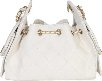 Chanel Mens White Quilted Caviar Mini 25 Hobo Handbag Leather