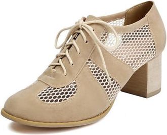 Generic Escarpins &agrave; lacets en dentelle pour femme avec bout rond et talon &eacute;pais, beige, 40.5 EU