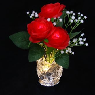 Pretyzoom LED Rosenblume Nachtlicht mit Warmwei&szlig;em Licht Dekorative Glasvase Romantische LED Blumendekoration f&uuml;r Schlafzimmer Wohnzimmer und B&uuml;ro Stimmungsvoll