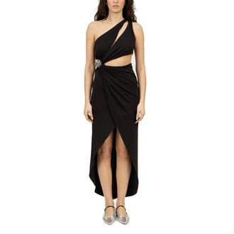 Amen Femme, Robes, Noir, Taille: 38 FR Robe Midi Drapp&eacute;e Asym&eacute;trique &Eacute;paule Nue