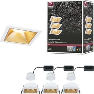 Paulmann 93130 Spots encastrés LED 3-Step-Dim Cole IP44 carré 88x88 mm Coin 3x6W 3x470lm 230 V 2700 K Blanc, Doré mat