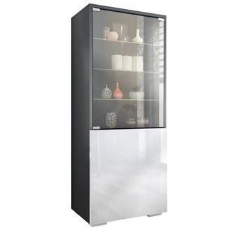 Vladon Vitrine Granada de, Armoire Vitr&eacute;e Made in Germany avec Porte en Verre et Insert en Verre, Anthracite Mat/Blanc Haute Brillance (50 x 122,5 x 34,5 cm)