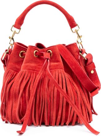 Saint Laurent Red Small Suede Emmanuelle Fringe Bucket Bag