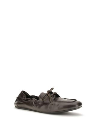 Prada Mens Lace-Up Sneakers Aged Leather Brown Shoes Flat
