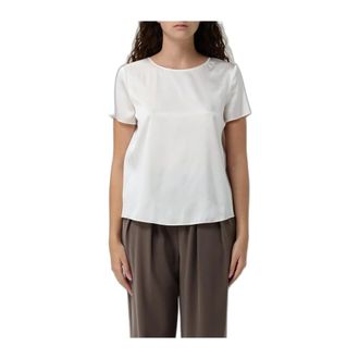 Emporio Armani Blouse en soie satin&eacute;e &agrave; manches courtes - Femme - Blouses et Chemises - Beige - Taille: 40 FR