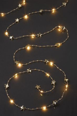 Hellum LED Kupfer-Lichterkette Tauperlen, goldene Sterne, 20 warmweiße LEDs, 190 cm Lichtlänge, Kabelfarbe silber und gold, Indoor, batteriebetrieben (3AA), 