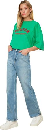 Trendyol Damen Trendyol -Hohe Taille 90er Jahre Breite Beinjeans Jeans Palazzo, Blau, 38