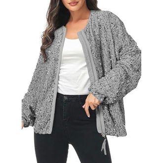 Generic Veste pour femme &agrave; paillettes, top scintillant pour les femmes blazer paillettes base coupe ample manches longues vestes paillet&eacute;es mode cardigan col 
