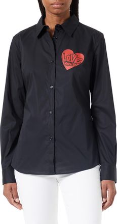 Love Moschino Damen Slim Fit Long Sleeves with Red Heart Print. Shirt, Schwarz, 44 EU