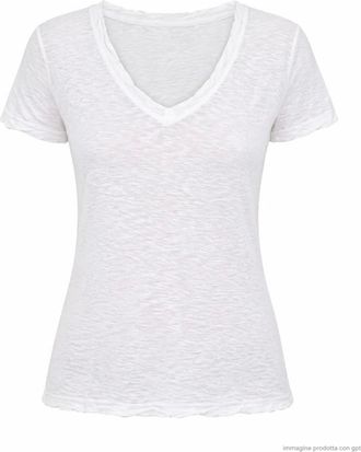 James Perse Femme, Tops, Blanc, Taille: 36 FR Sheer Slub Casual V Neck