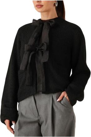 Object Objsaggia L/S LO Knit Bow Cardigan DIV - - Knitwear - Damen - Schwarzk - XS