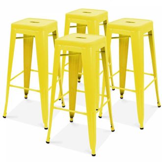 Oviala Lot de 4 tabourets de bar en acier jaune mat