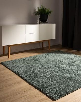 benuta Basic Tapis Poil Long Sohari - Vert Clair 200x200 cm - Lavable - Minimaliste - Doux - pour Chambre, Couloir, Salle &agrave; Manger - Compatible avec Chauffag