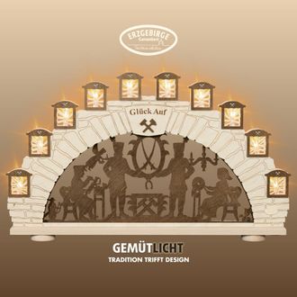 Weigla Schwibbogen original Erzgebirge I Lichterbogen Weihnachten I Motiv Erzgebirge I 10 Lampenkerzen + 1 Ersatzlampe I 10 x 23 V, 3 W, E10 I beleuchtete We