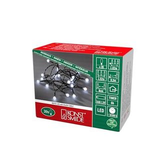 Konstsmide LED Globelichterkette, runde Dioden, 6h Timer, 20 kalt weiße Dioden, batteriebetrieben, Innen, schwarzes Kabel, 3 x AA 1.5V (exkl.) - 1491-207