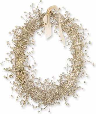 Loberon Kranz Ebyin - Deko aus Zierperlen auf Biegsamem Eisendraht - Weihnachtsdeko für Wohnzimmer & Fenster - Türkranz mit Perlen aus Acryl, Silber