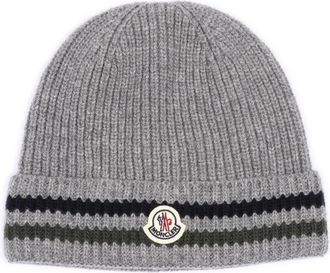 Moncler unisex, Accessoires, Gris, Taille: M Striped Wool Beanie