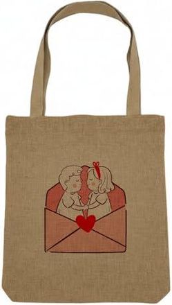 Fabulous Sac Shopping Tote Bag Aspect Lin - Lettre dAmour Illustration Saint Valentin Amour Mignon - Sac de Courses Toile Epaisse 360g Beige Naturel Cabas Port