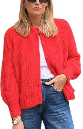 ORANDESIGNE Gilet Femme Cardigan Court à Col Rond Boutonné Ouvert sur Le Devant Y2K Pull en Tricot Chic Décontractée Tricoté Cardigan en Maille épaisse Léger Mant