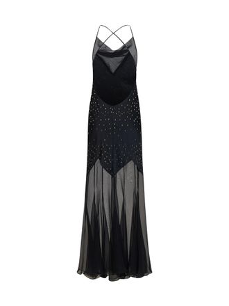 Paco Rabanne Crystal-Embellished Satin and Chiffon Evening Dress - Black