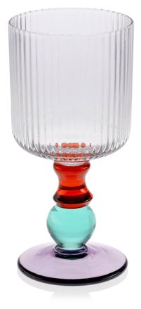 IVV retro set of 2 transparent glass goblets with turquoise, amethyst, and green stem and base cl-30