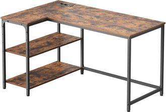 Vasagle Bureau en L, &Eacute;tag&egrave;res R&eacute;glables avec Rangement, Prises &Eacute;lectriques et Ports USB, 120 x 80 cm, Marron