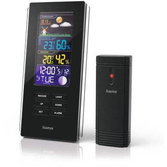 Hama Color Edge Wetterstation in Schwarz - DCF-Funkuhr mit Weckerfunktion