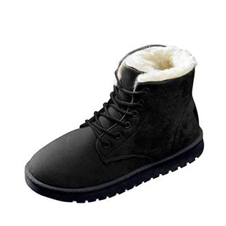 Generic Bottes de neige chaudes et d&eacute;contract&eacute;es pour femme - &Eacute;l&eacute;gantes - Doublure en polaire - Confortables - Talon plat - Antid&eacute;rapantes - Lacets, Noir, 36.