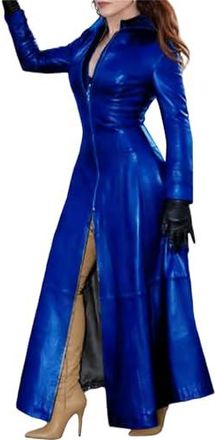 Generic Trench en similicuir pour femme - Manches longues - Fermeture &eacute;clair int&eacute;grale - Tenue tendance 2026, bleu, 4XL