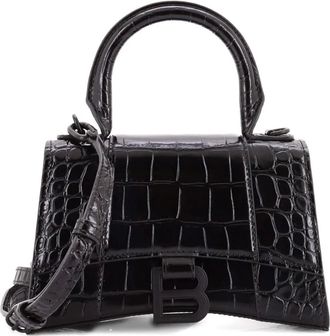 Balenciaga Hourglass Top Handle Bag Crocodile Embossed Leather XS satchel - Schwarz