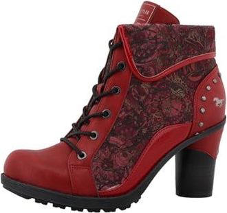 Mustang Jeans Bottines rouges à talon décroché haut avec un zip et des lacets ronds - Taille numeric_36