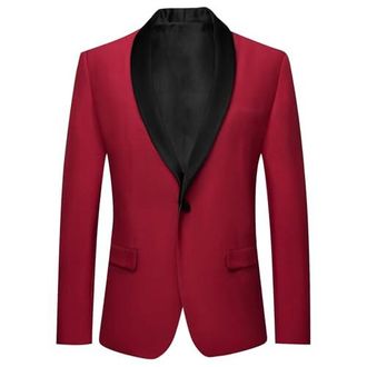 Generic Veste pour homme - Coupe ajust&eacute;e - Avec col ch&acirc;le - 1 bouton - &Eacute;l&eacute;gante couleur contrast&eacute;e - Blazer - Pour affaires, mariage, f&ecirc;te, 008-rouge, 3XL